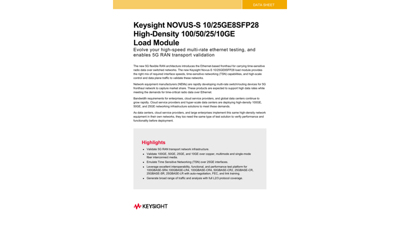 Novus SFP28/QSFP28 高密度 100/25/10GE | 是德科技